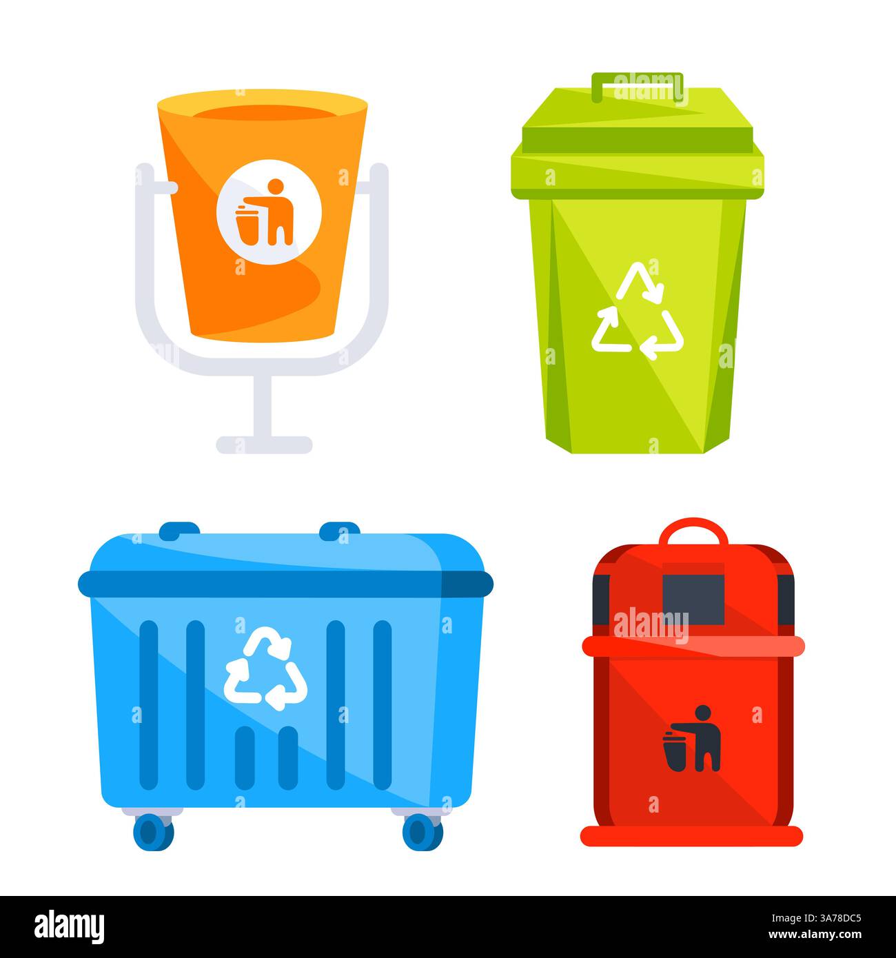 Trash can set. Metal and plastic garbage containers. Set public outdoor recycling garbage Stock ...