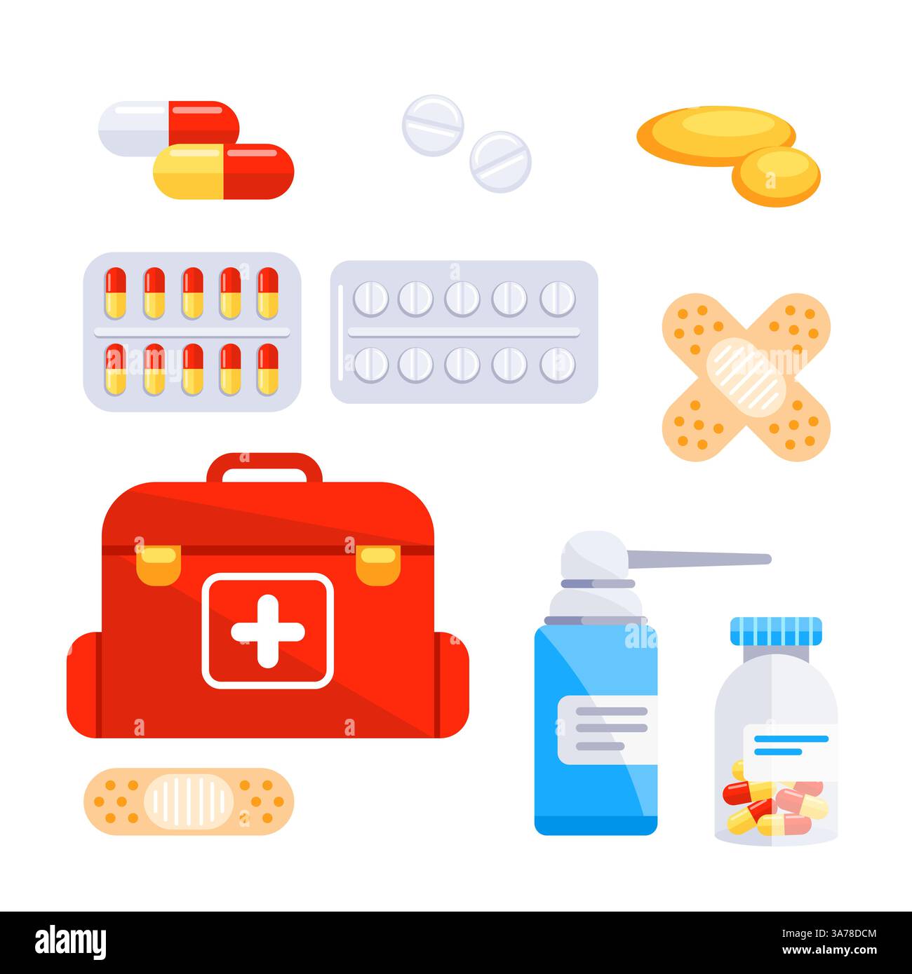 Medicine element isolated set. Medical instruments. Pills, first aid ...