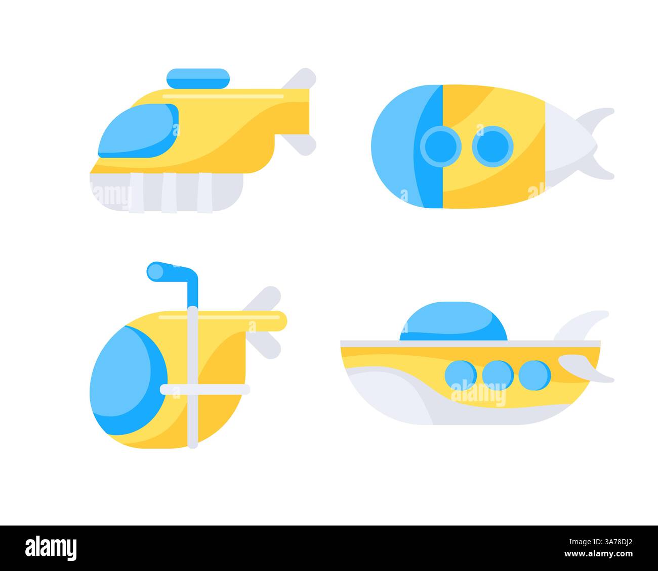 Submarines set. Underwater boat, ship. Sea vehicles with periscope ...