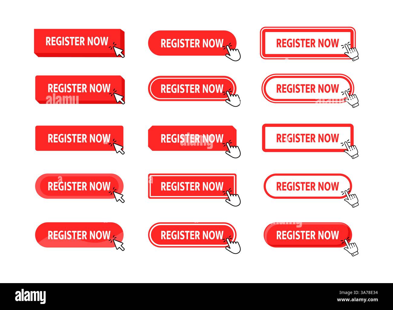 Register Now Button with pointer clicking. Web button. Finger Pressing. Click to Register Now ...