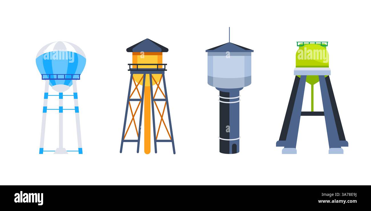 Water tower set. Elevated Water Tank. Industrial tank Stock Vector ...