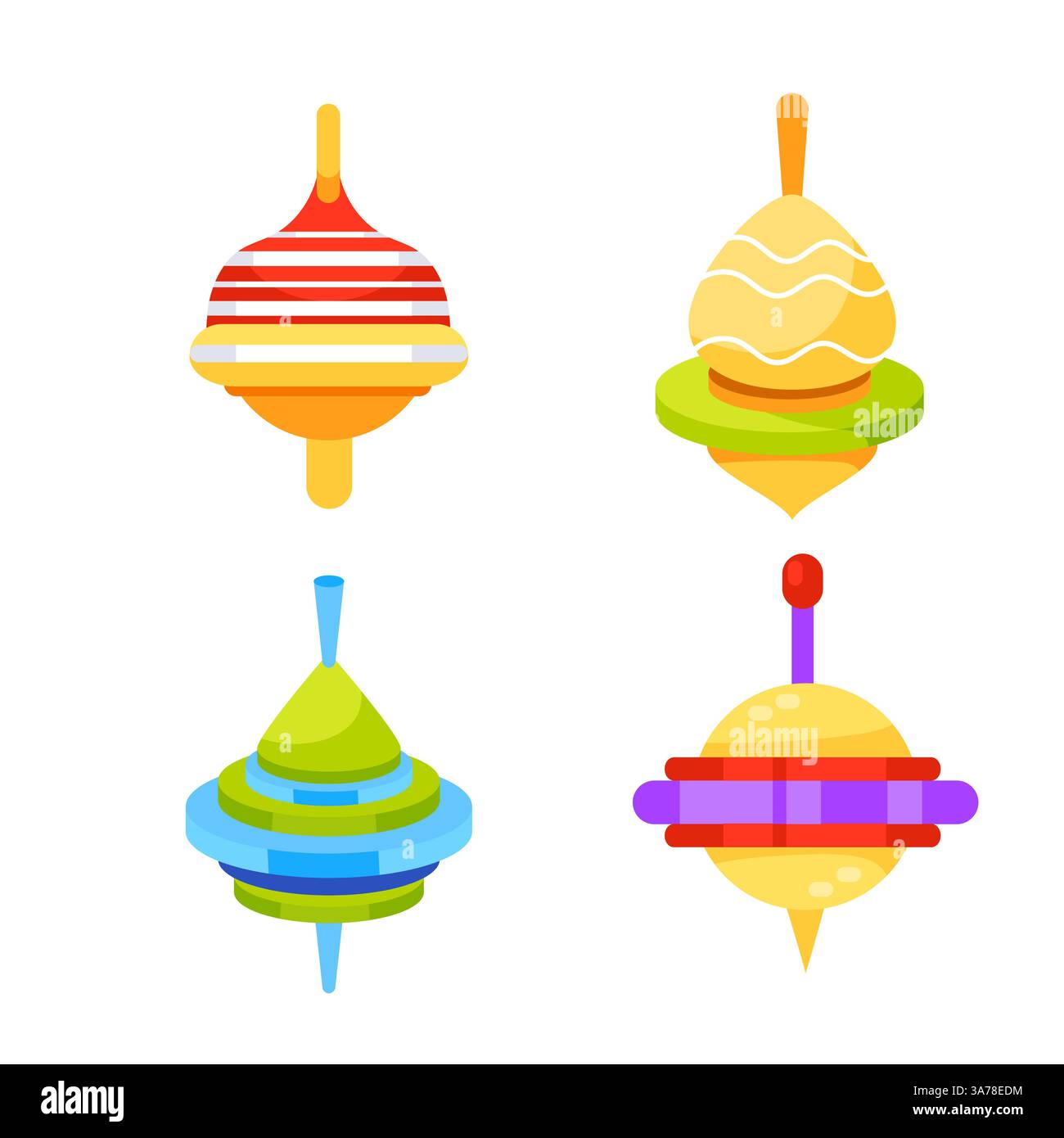 Whirligig toys set. Plastic Spinning top on white background Stock ...