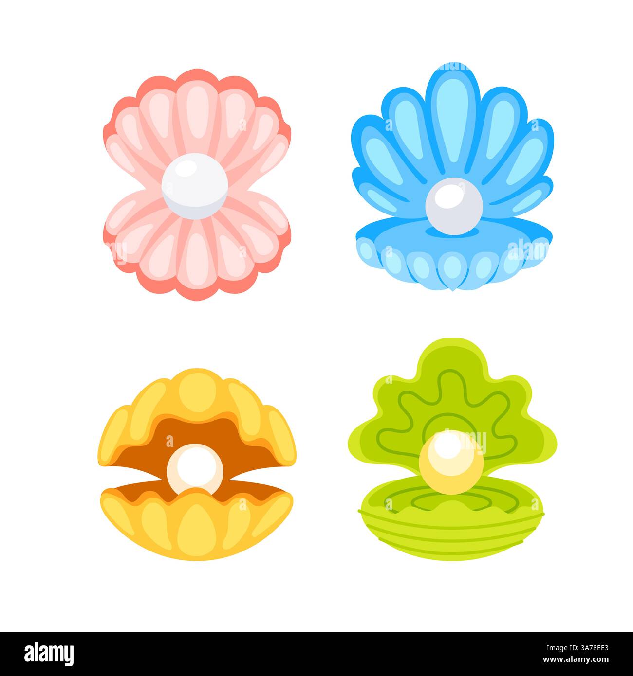 Pearl shells. Open seashell scallop and pearl shell. Vector ...