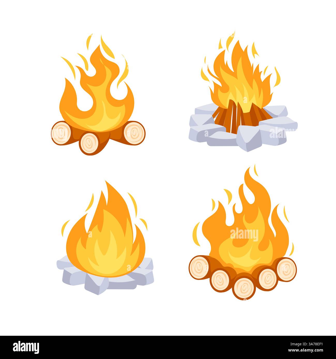 Campfire wood set. Outdoor bonfire, fire burning. Fireplace campfire ...