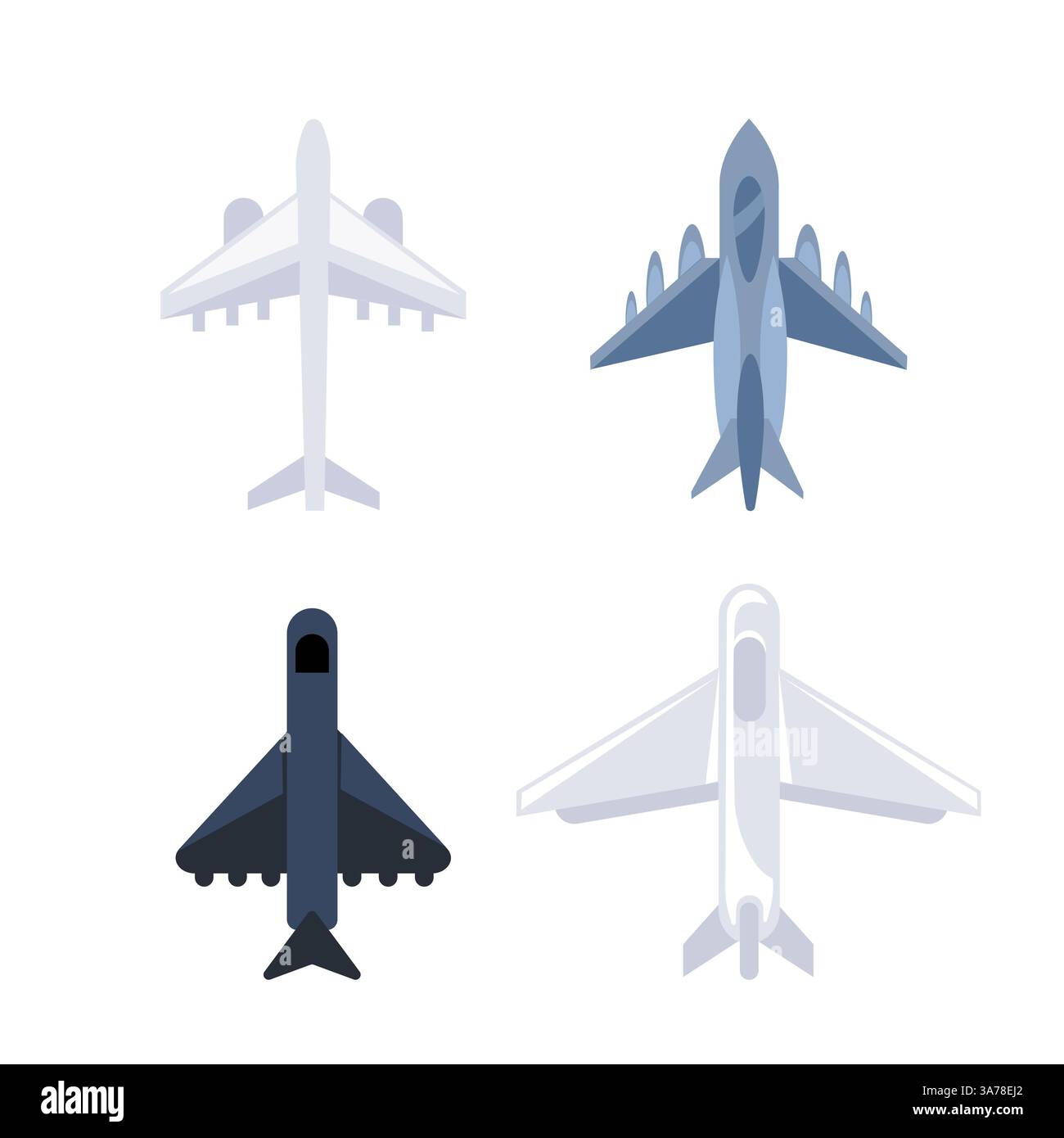 Airplanes and Military Aircraft Top. Planes top view. Airliner and ...