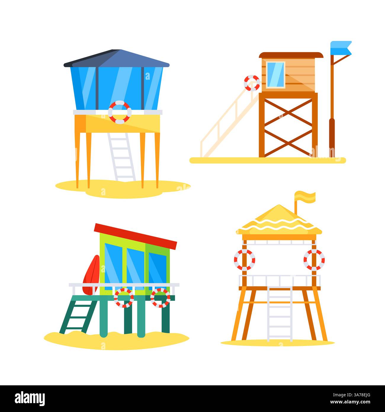 Lifeguard tower set. lifequarder construction. Station beach building ...