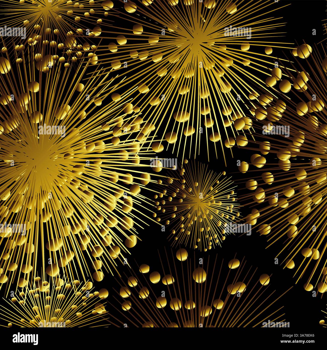 Golden fireworks seamless background. hand drawing. Not AI, Vector ...