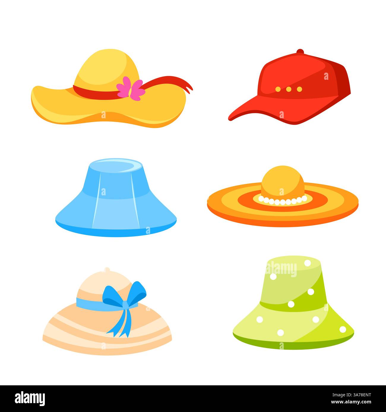 Summer hats featuring both female and male headwear styles. Cartoon ...