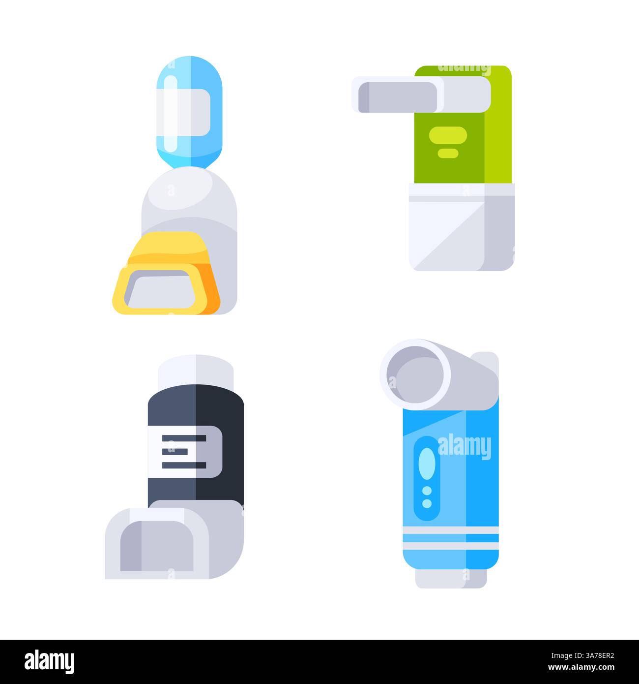 Asthma Inhaler icon set. Breather for Cough Relief, Allergic Patient ...