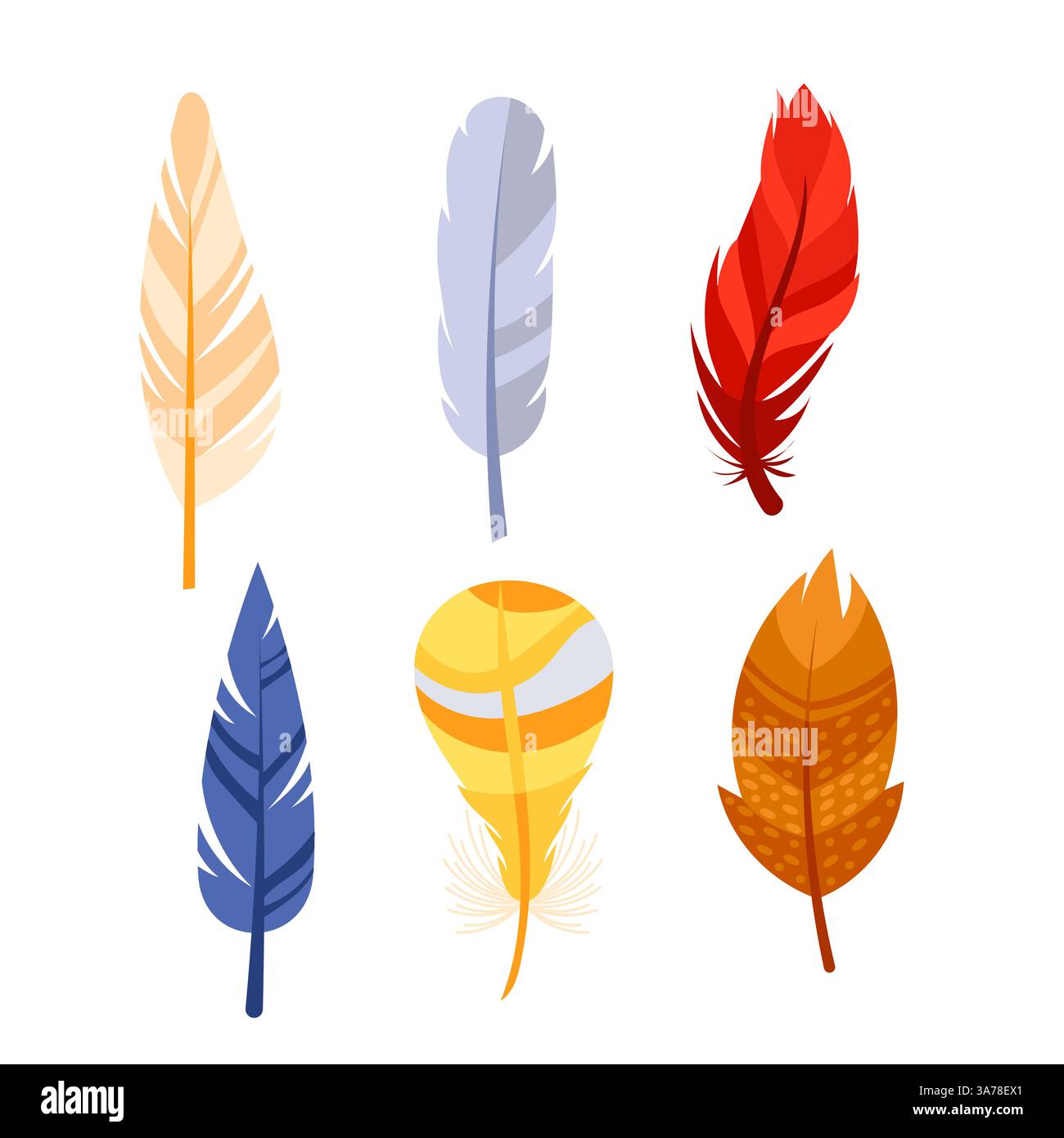 Feather of bird set. Fluffy lightweight quills. Platelet collection ...