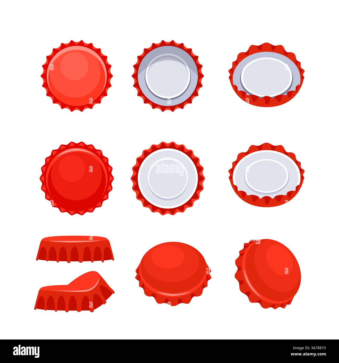 Set of red bottle caps showing different positions, opened and closed ...