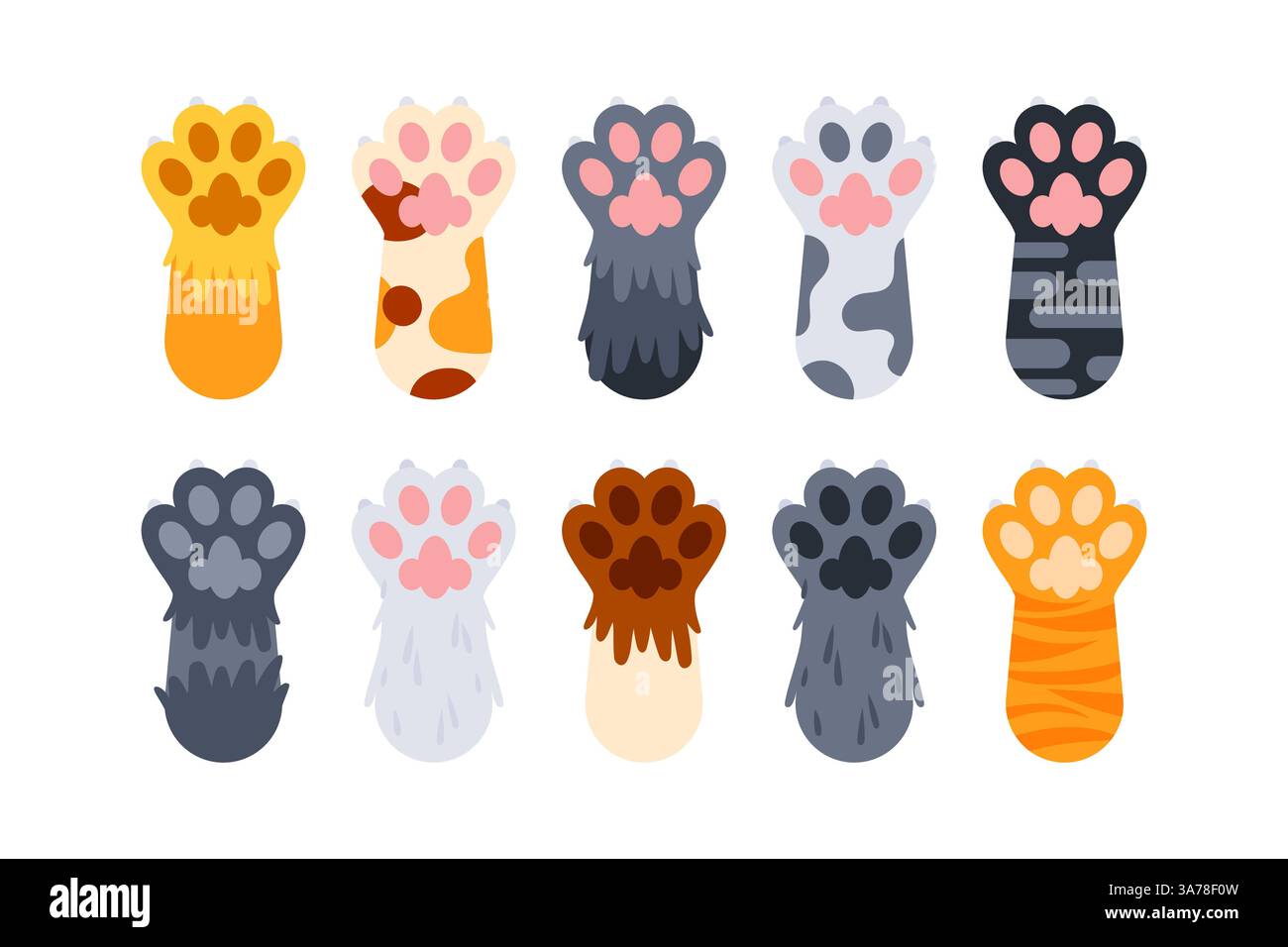 Cat paws set. Cartoon footprints of kitty. Domestic animal foot Stock ...