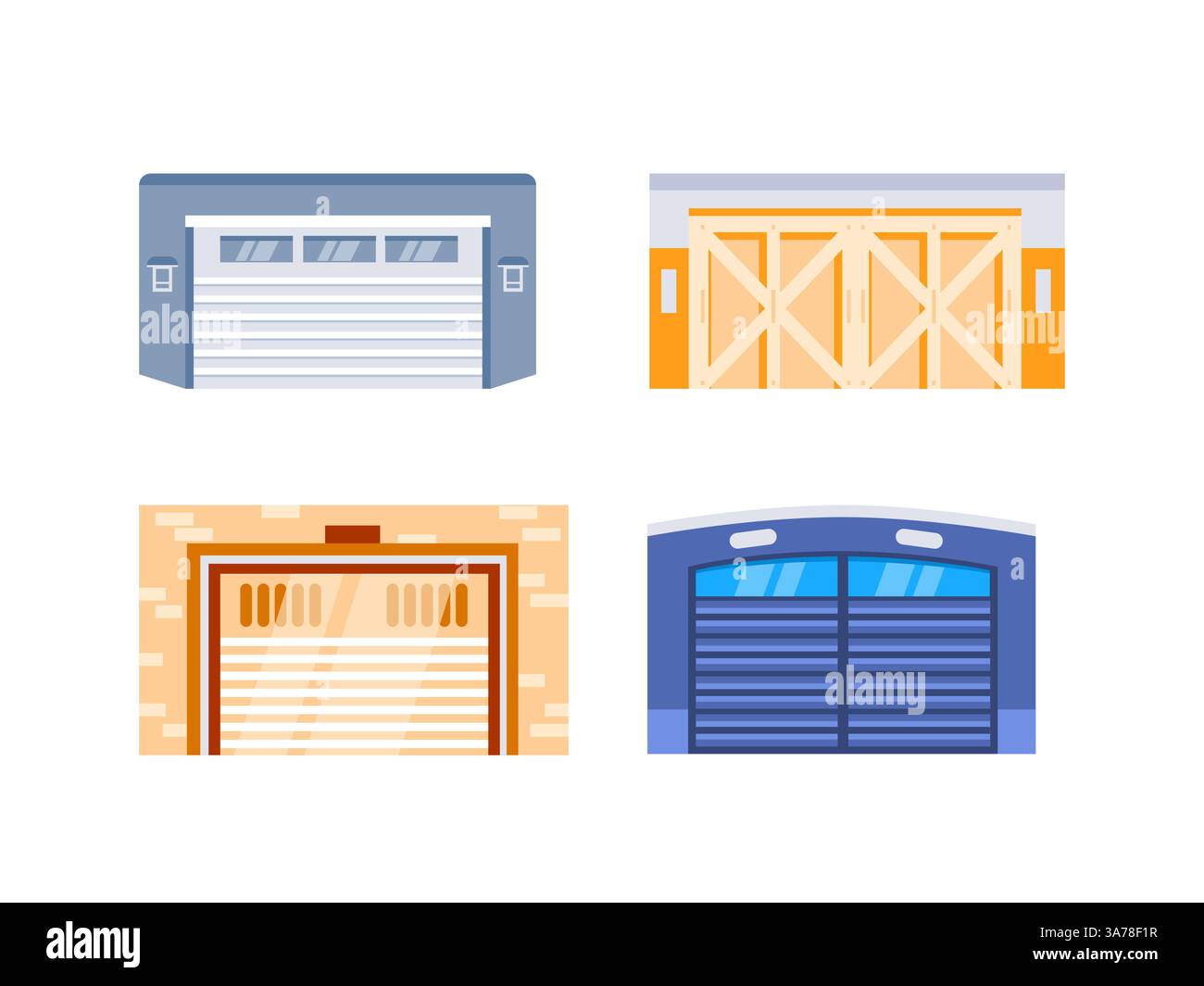 Garage door gates set. Roll cartoon garage for car house storage ...