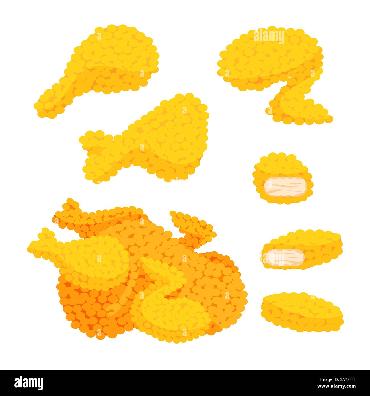 Fried chicken meat menu set made with small yellow dots, viewed from ...