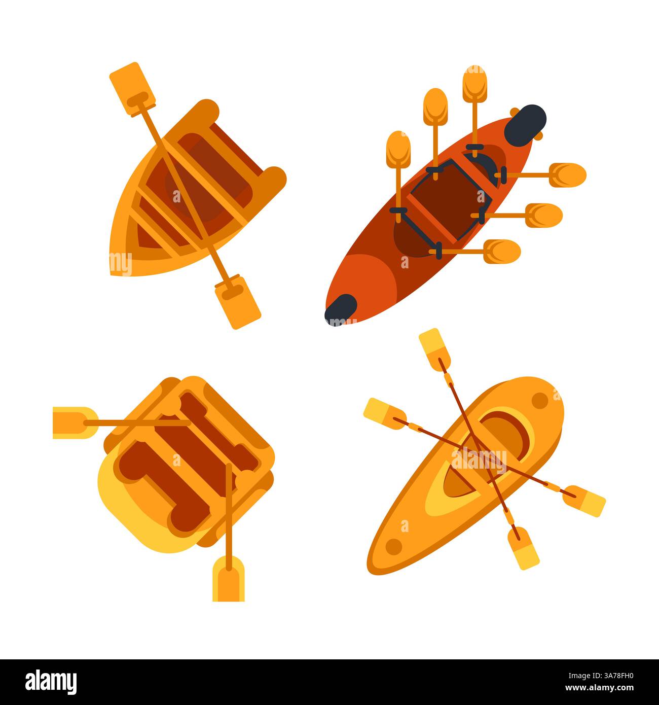 Set of different types of colorful boats for extreme water sports with ...