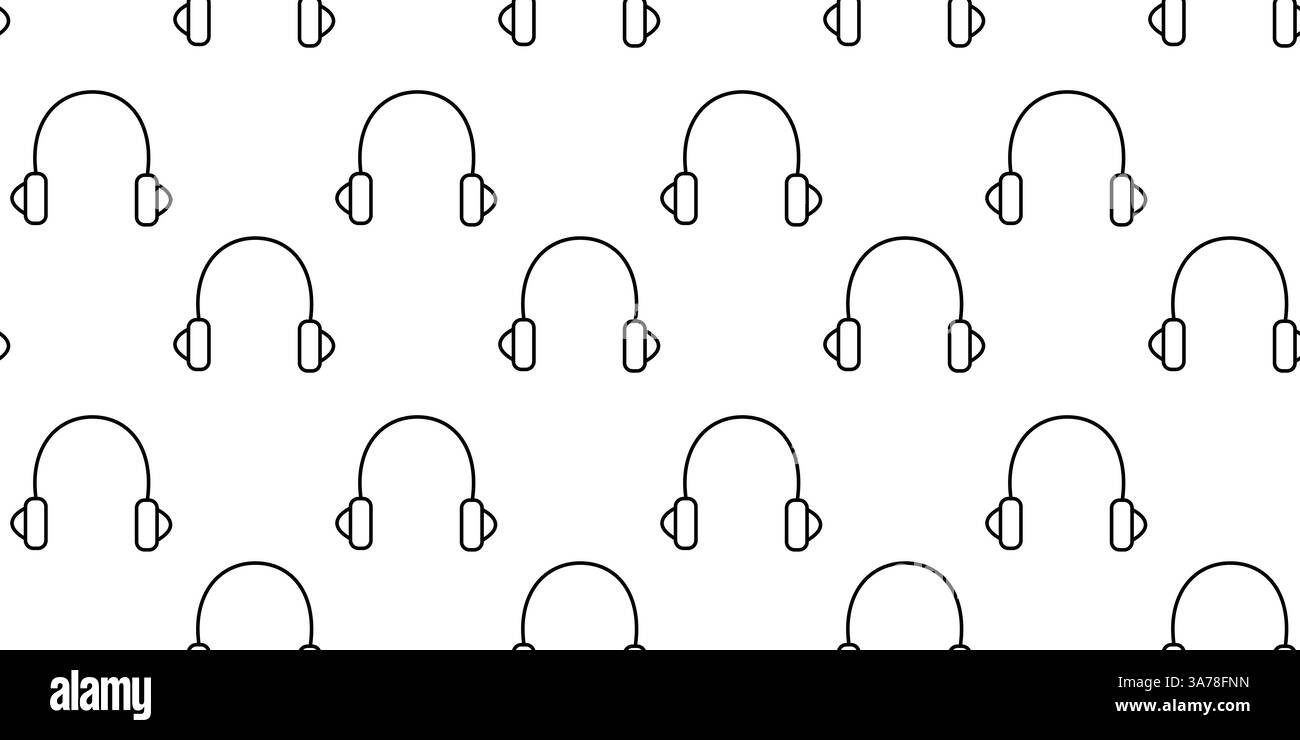 Repeating pattern of simple headphone outlines on a white background ...