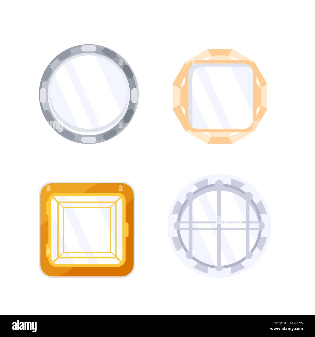 Porthole in flat style. Plane window. Ship boat round glass portholes ...