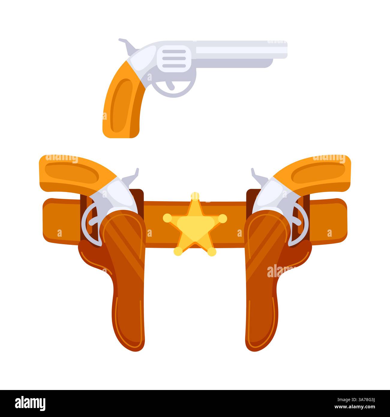 Set of cowboy revolver guns with a holster and a sheriff star badge ...