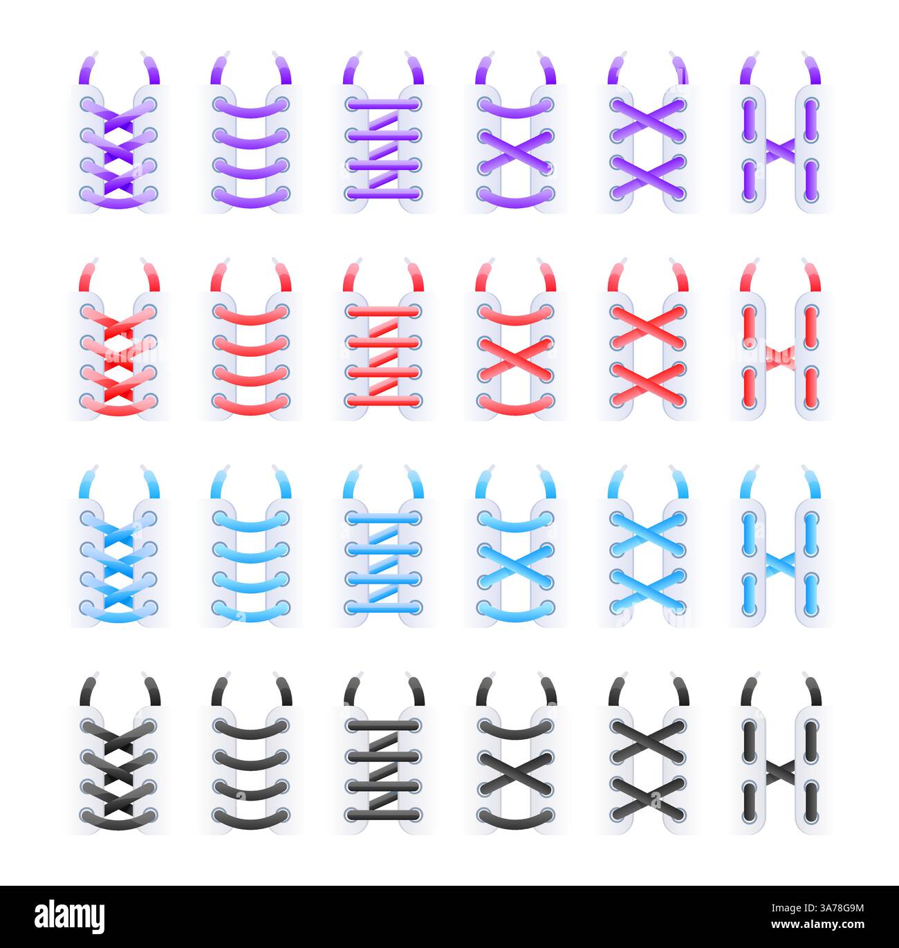 Lacing sneakers and shoes with colorful shoelaces using different tying ...