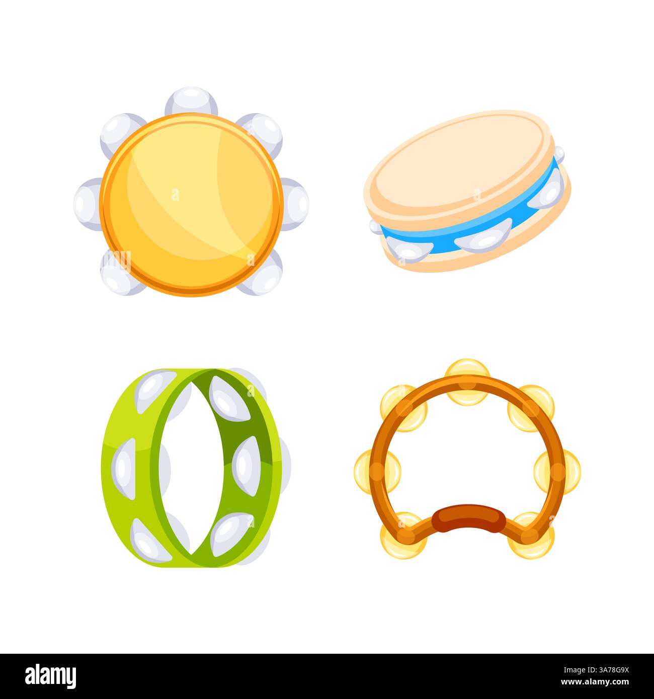 Set of colorful tambourines laying in different positions, traditional ...