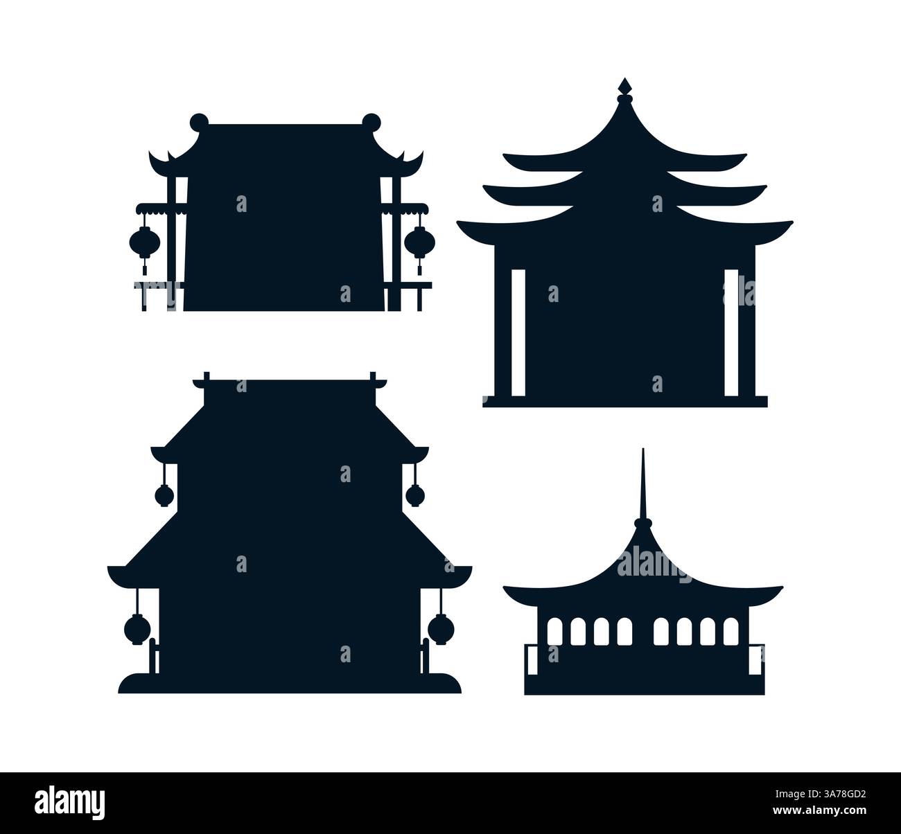 Silhouettes of traditional asian temples with different designs ...