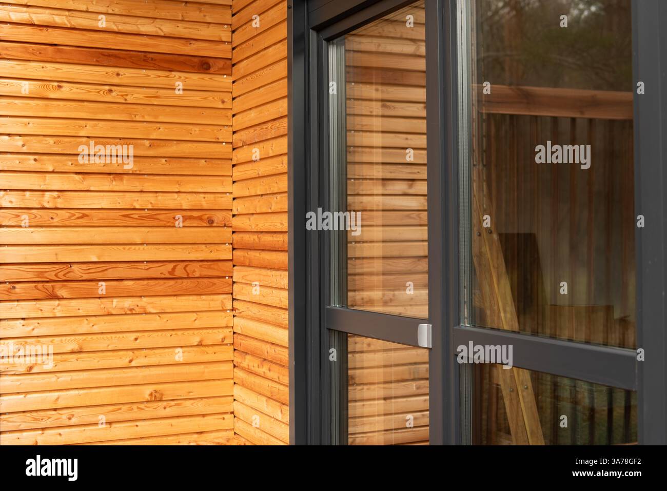 modern modular house in the forest. facade of wooden house Stock Photo ...