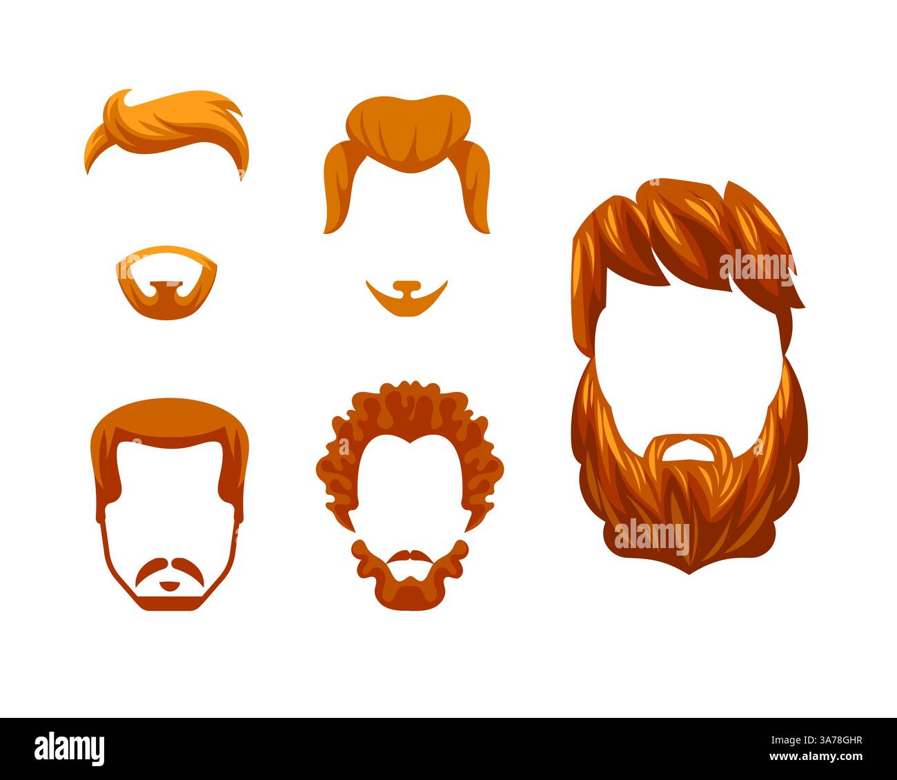 Set of ginger and red hair and beards for cartoon character ...