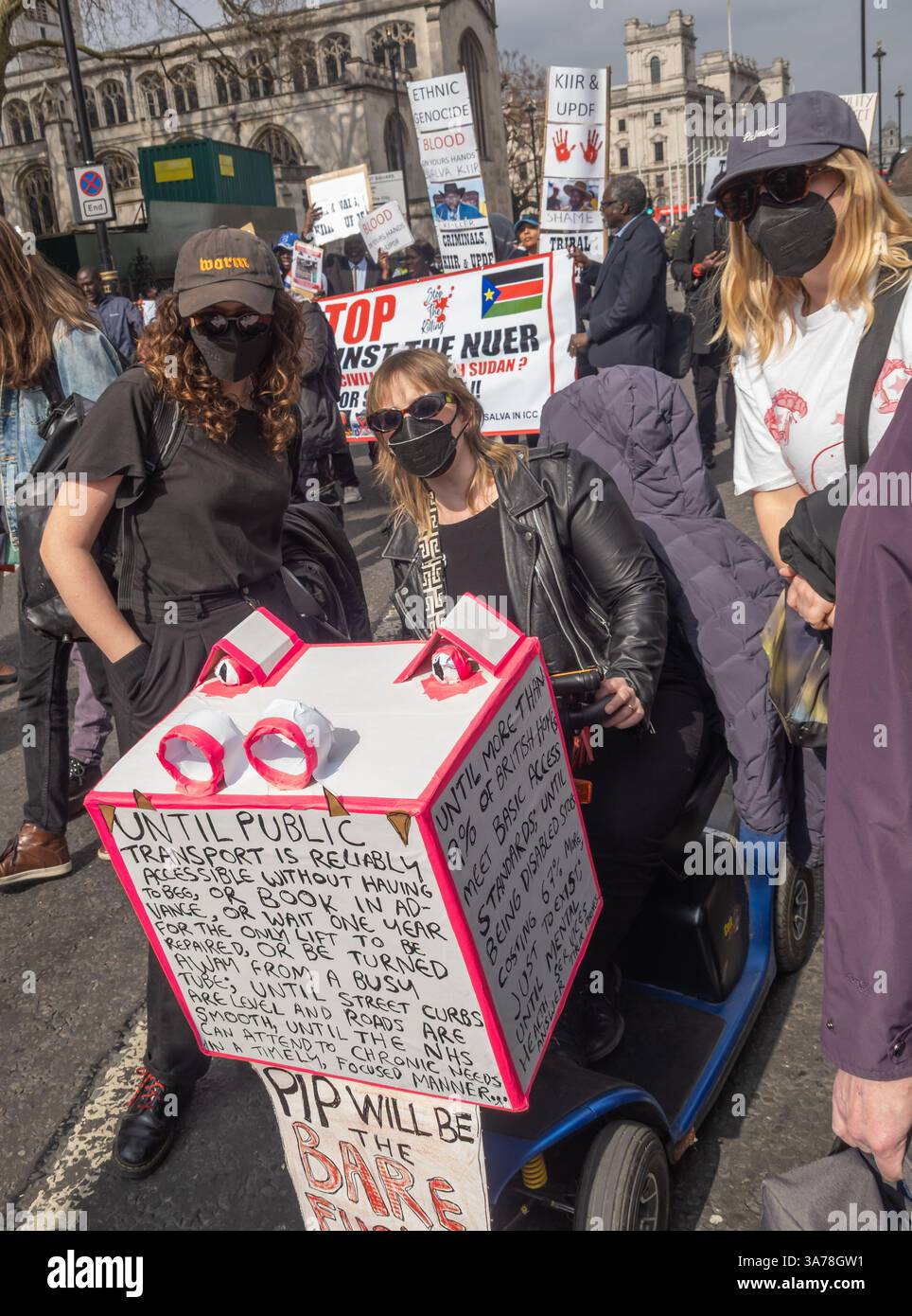 London, UK. 26 Mar 2025. After protesting at Downing St disabled people ...