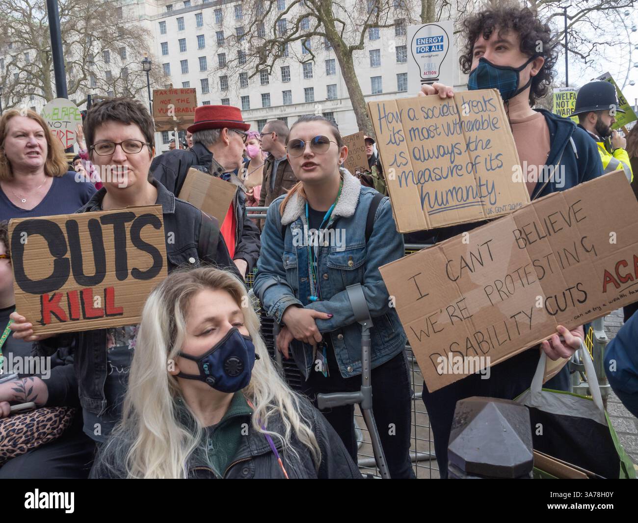 London, UK. 26 Mar 2025. Disabled people and supporters protest at the ...