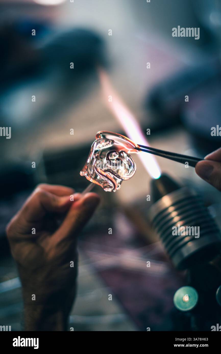 Glass Master moltening glass handcrafting objects Stock Photo - Alamy