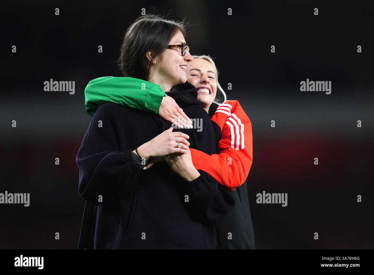 Arsenals' Chloe Kelly (right) and Lotte Wubben-Moy celebrate following ...