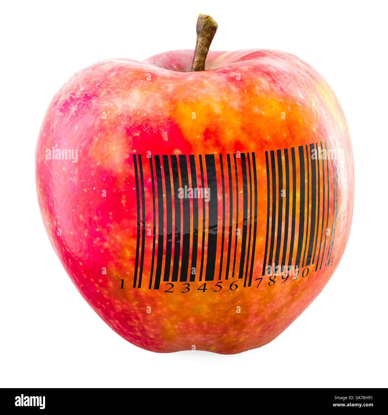 Apple with barcode label, 3D rendering isolated on white background ...