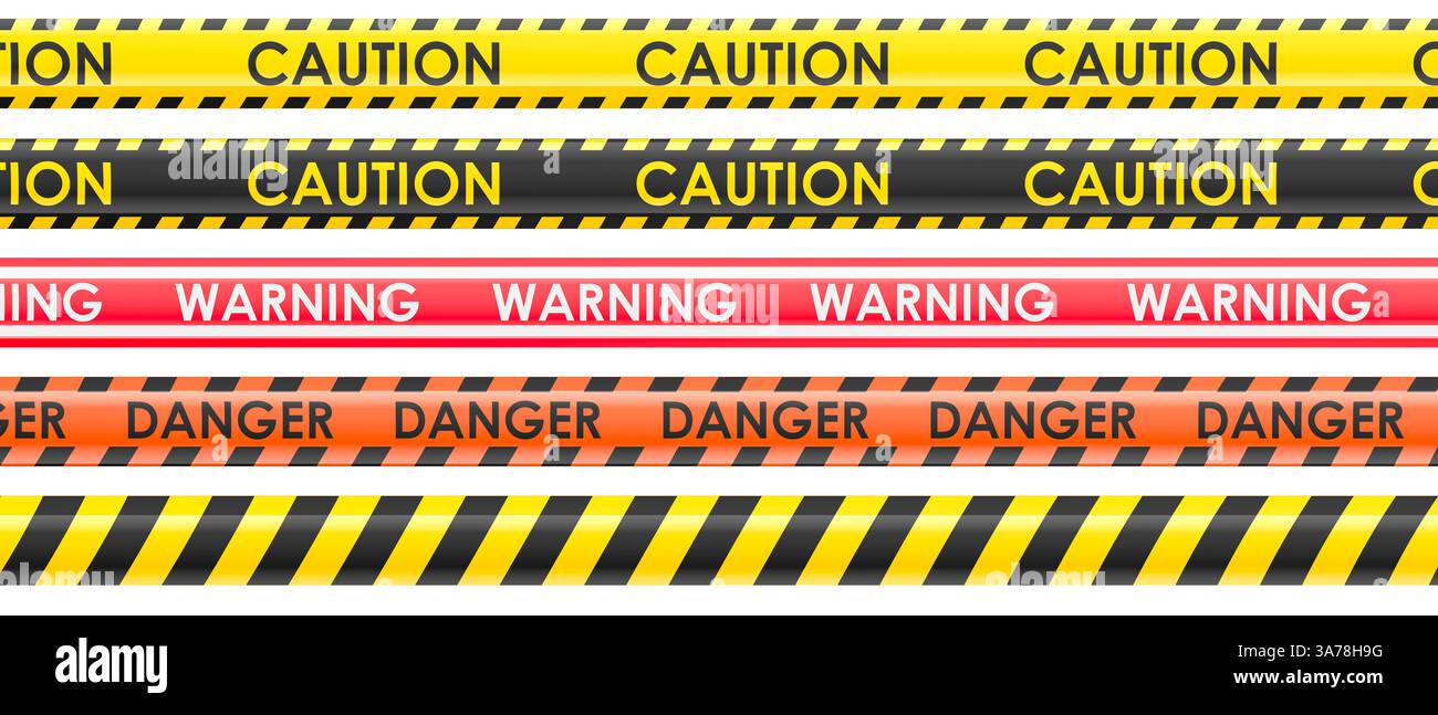 Set of stripes security warning tapes, different. 3D rendering isolated ...