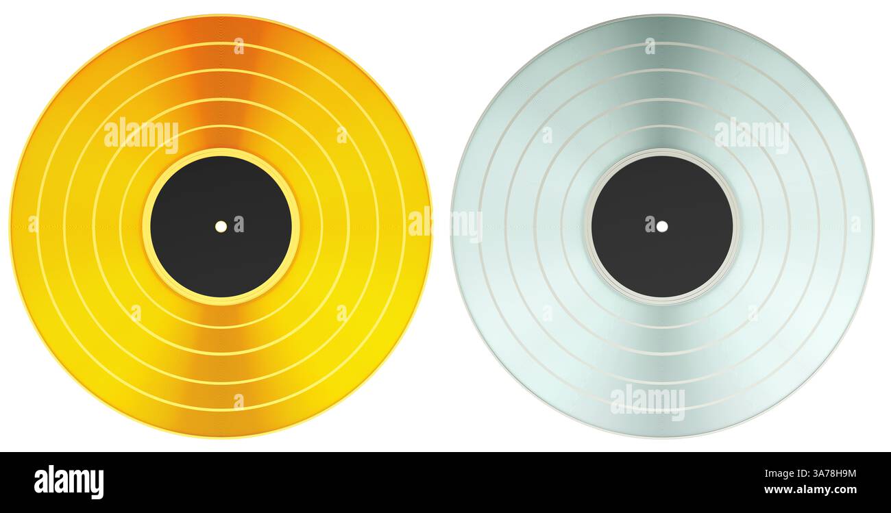 Golden and Platinum Discs, vinyl record or album. 3D rendering isolated ...