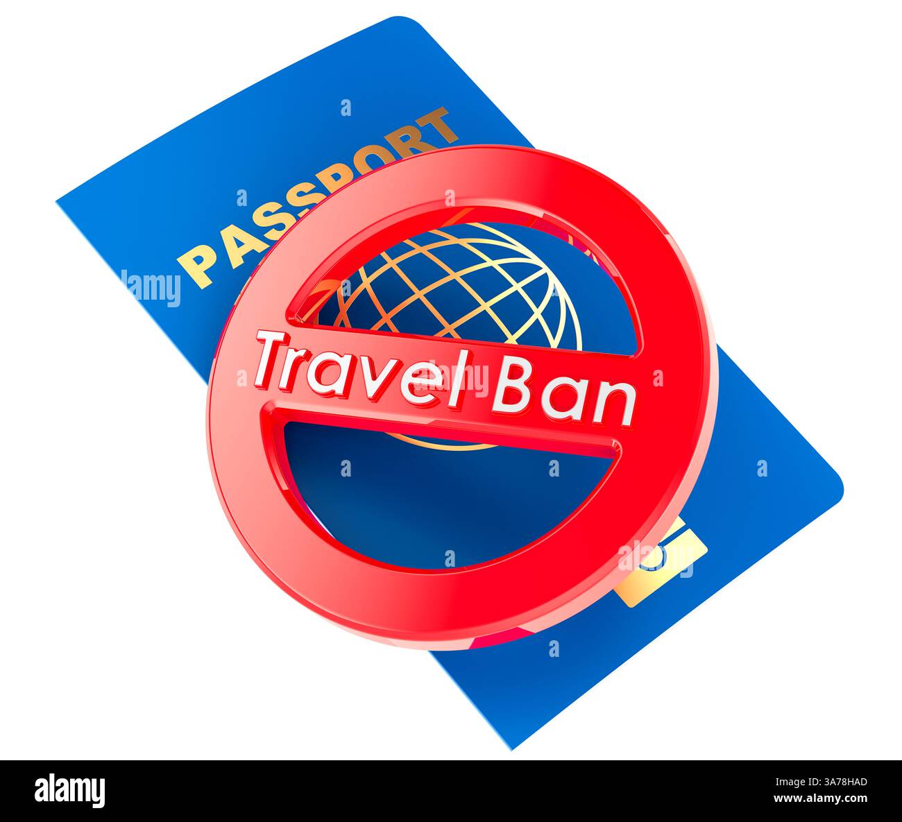 Travel ban, concept. Prohibition red sign with biometric international ...