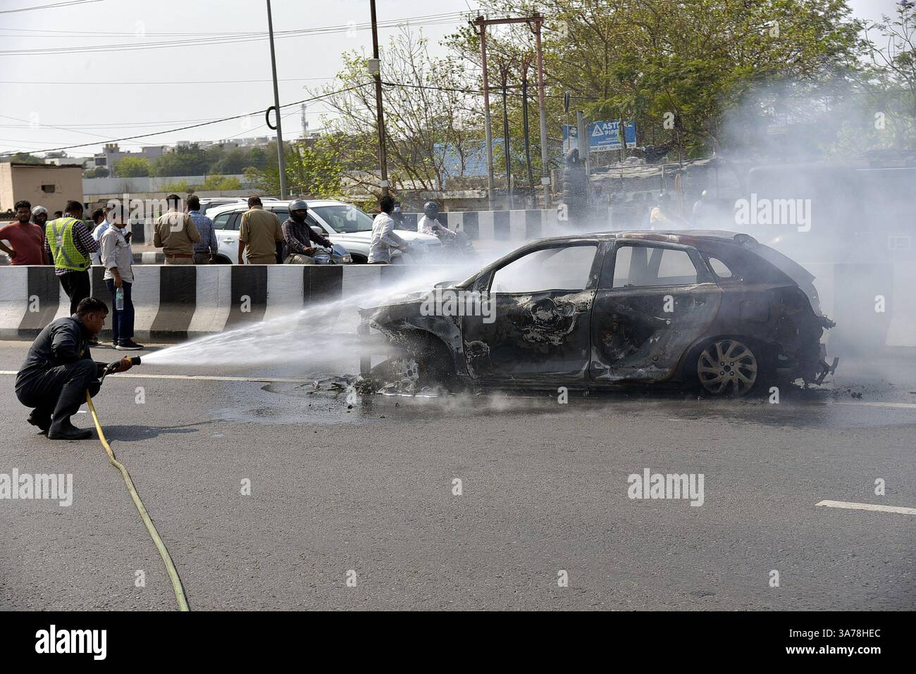 GHAZIABAD, INDIA - MARCH 26: On the Delhi Meerut Expressway, a damaged ...