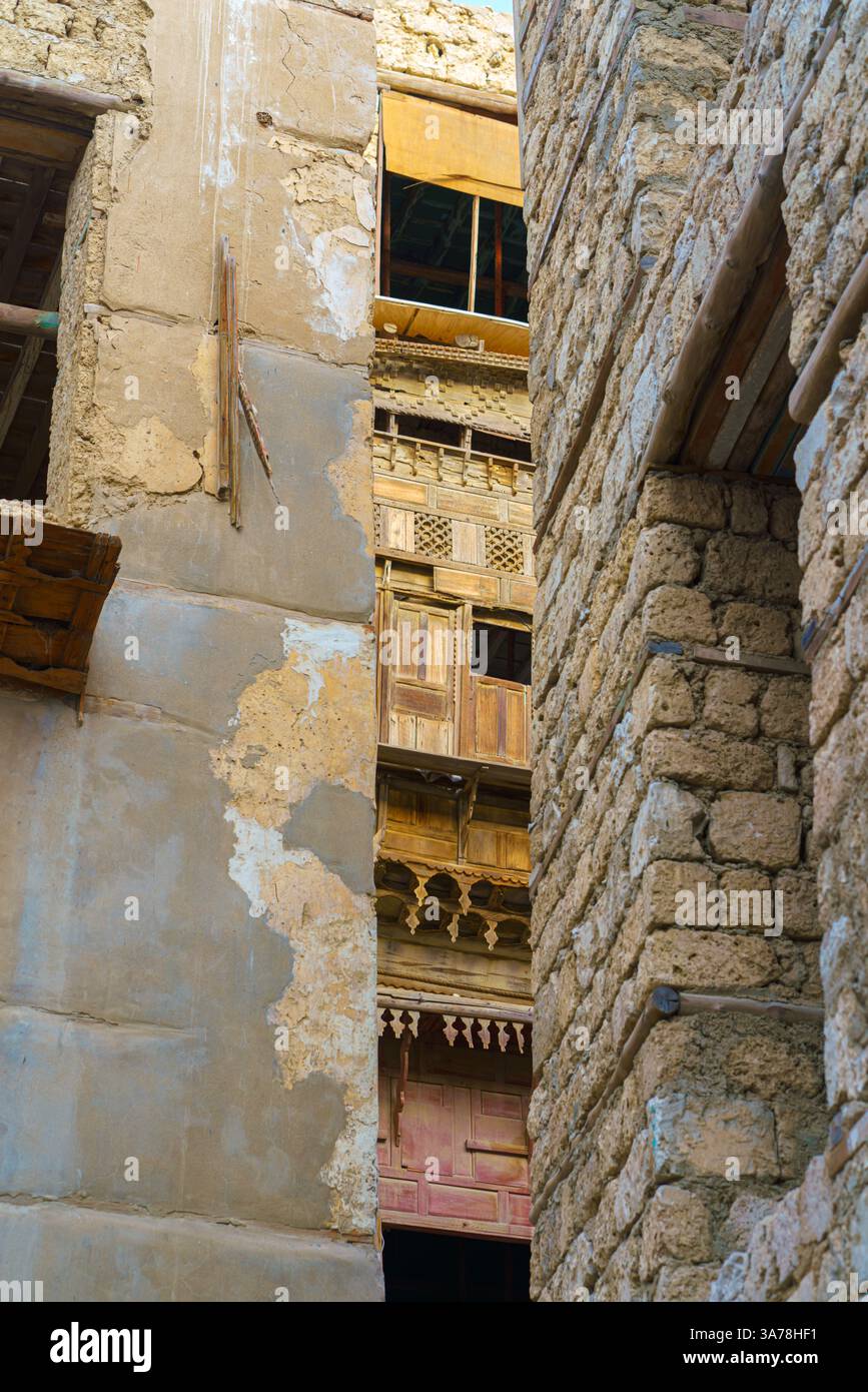 Jeddah, Saudi Arabia, a view of narrow passage between houses, alley in ...