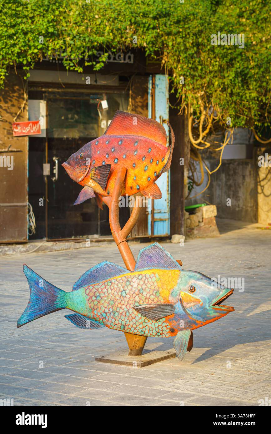 Jeddah, Saudi Arabia- Mar 08 2023, view of a sculpture of two colorful ...