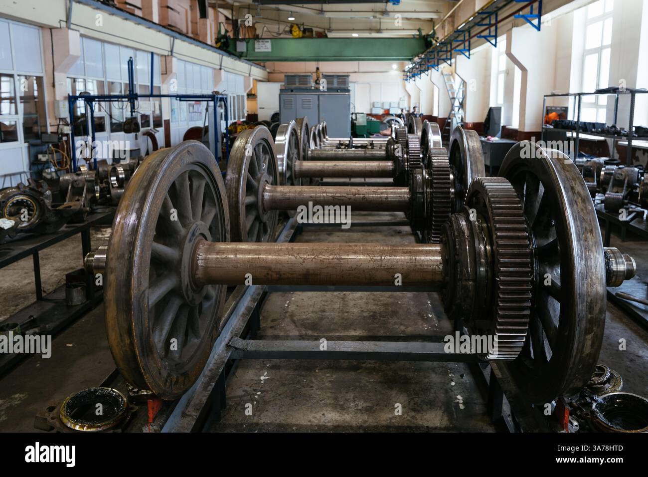 Steel train wheels at service in wagon repair workshop Stock Photo - Alamy