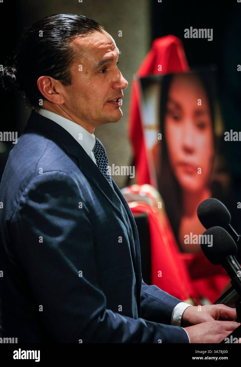 Manitoba Premier Wab Kinew speaks at a ceremony and press conference ...
