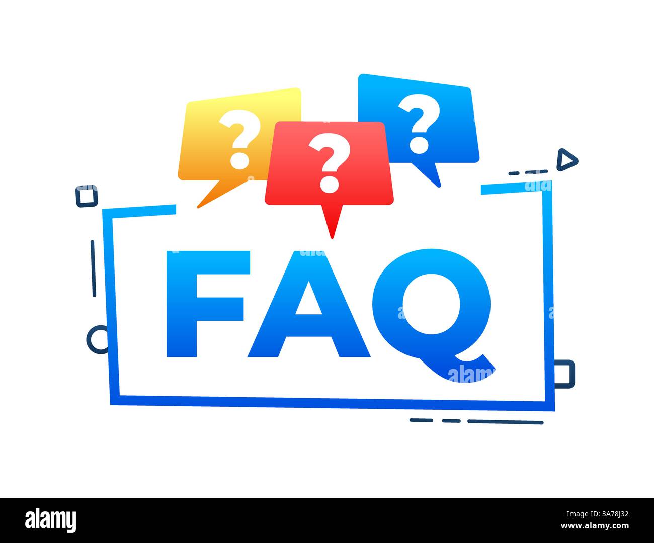 Faq concept with question marks in speech bubbles over a banner with the text inside Stock ...