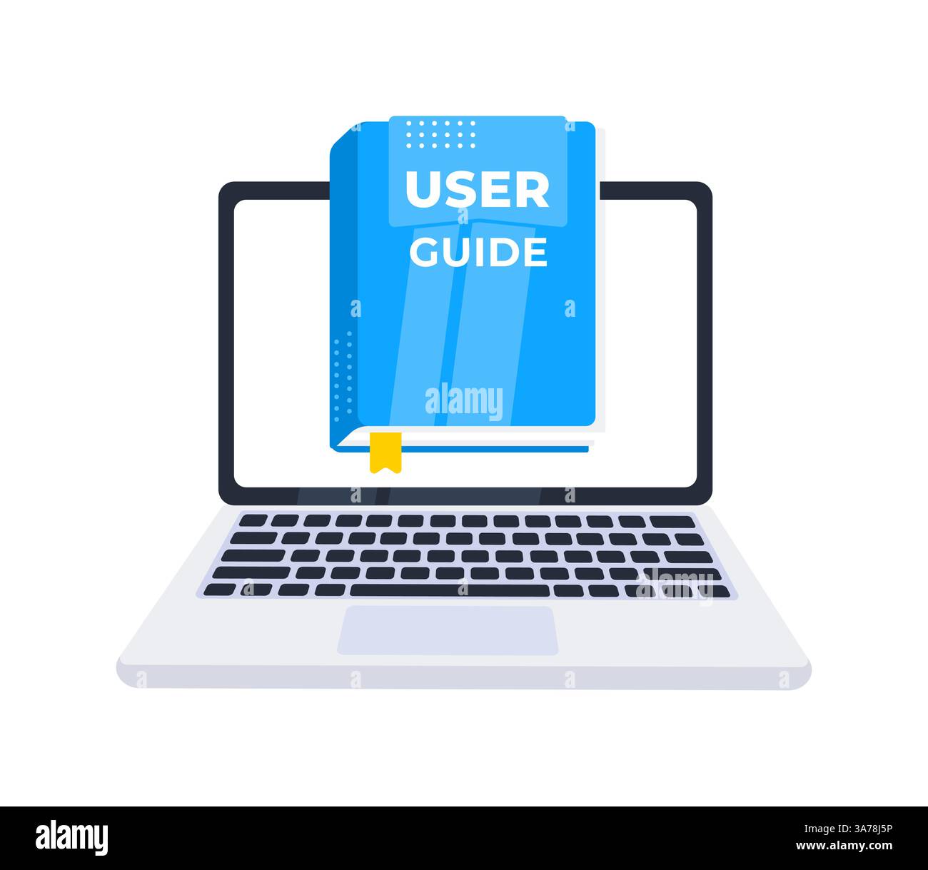 User guide appearing from laptop screen, online education, e learning ...