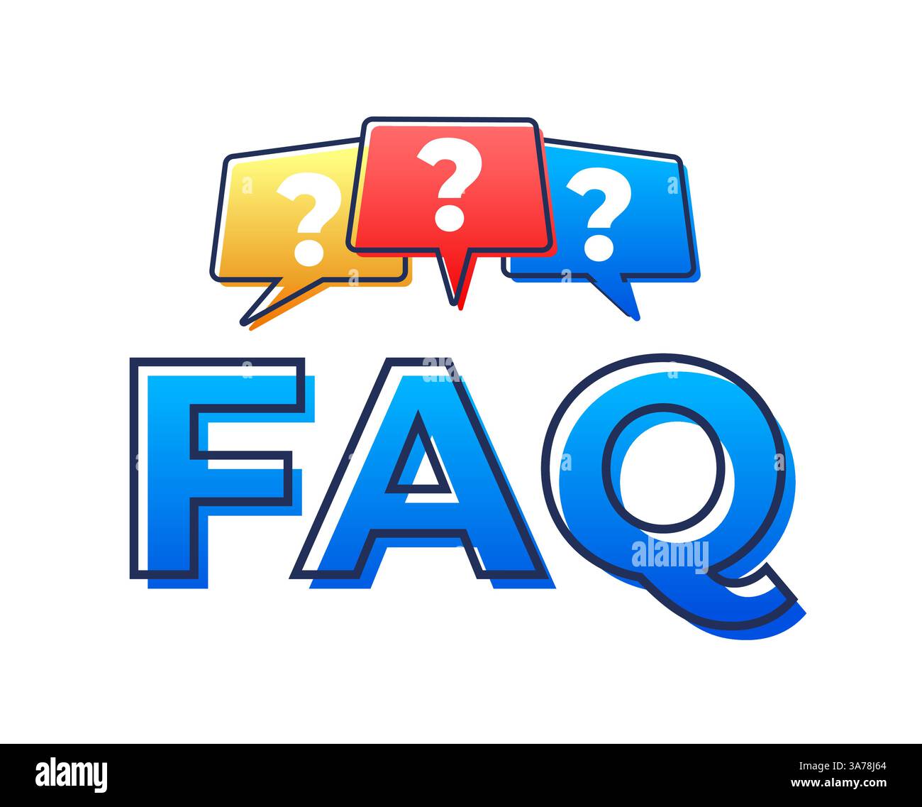 Faq banner with question marks in speech bubbles showing frequently asked questions concept ...