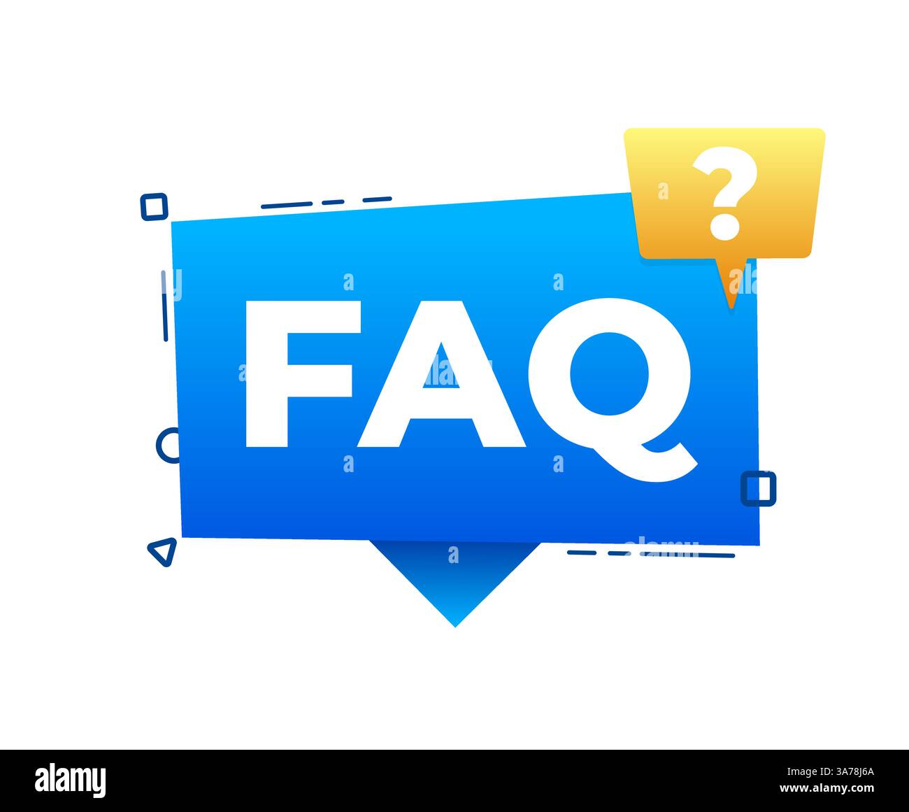 Blue and yellow faq banner with question mark icon showing frequently asked questions section ...