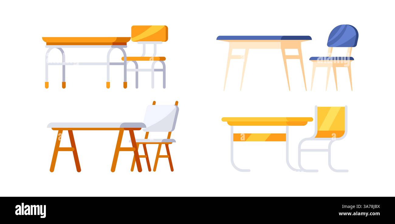 Set of school desks with chairs being used by pupils and students in a ...