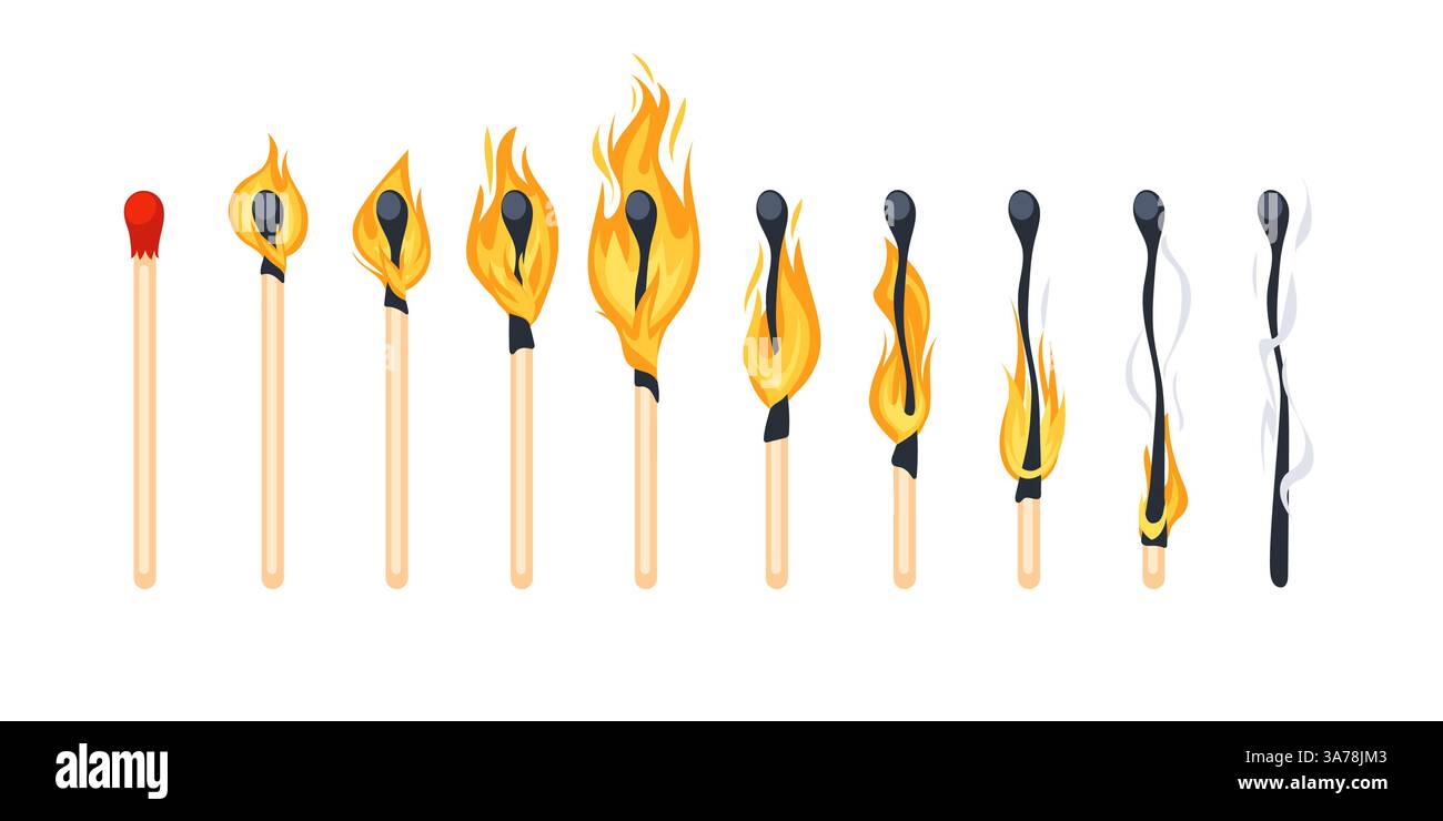 Burning match animation steps from a new match to a burned one with ...
