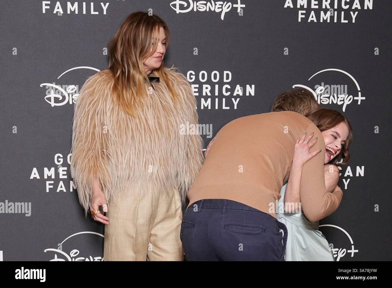 Mark Duplass, Ellen Pompeo, and Imogen Faith Reid pose for ...