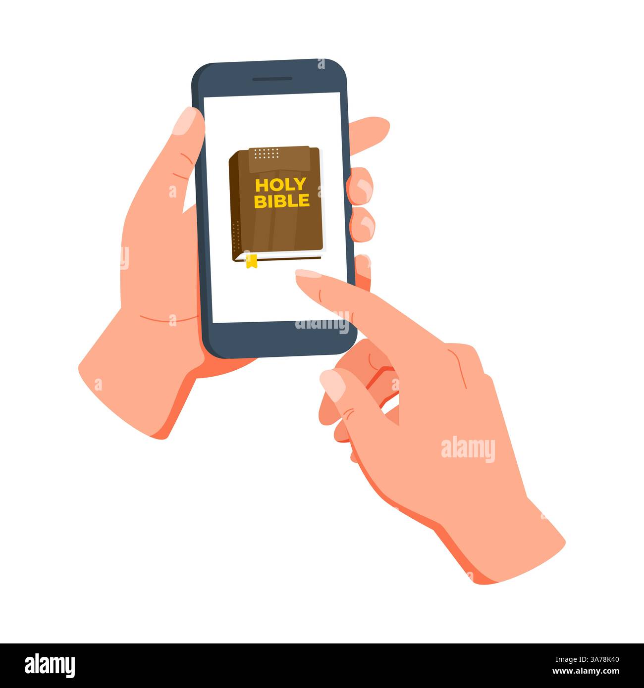 Hands holding smartphone with holy bible app on screen Stock Vector ...