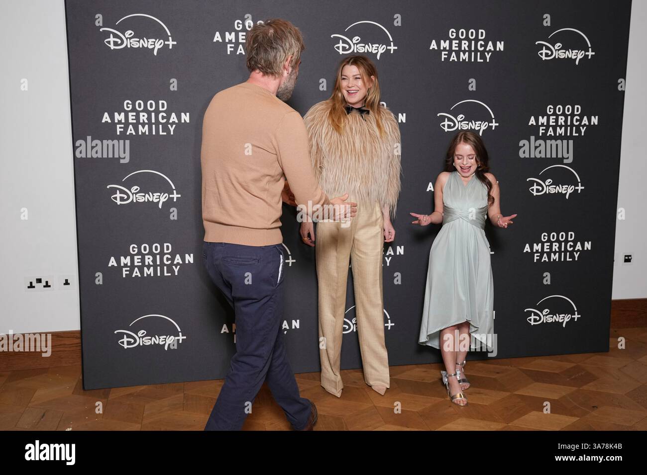 Mark Duplass, Ellen Pompeo, and Imogen Faith Reid pose for ...