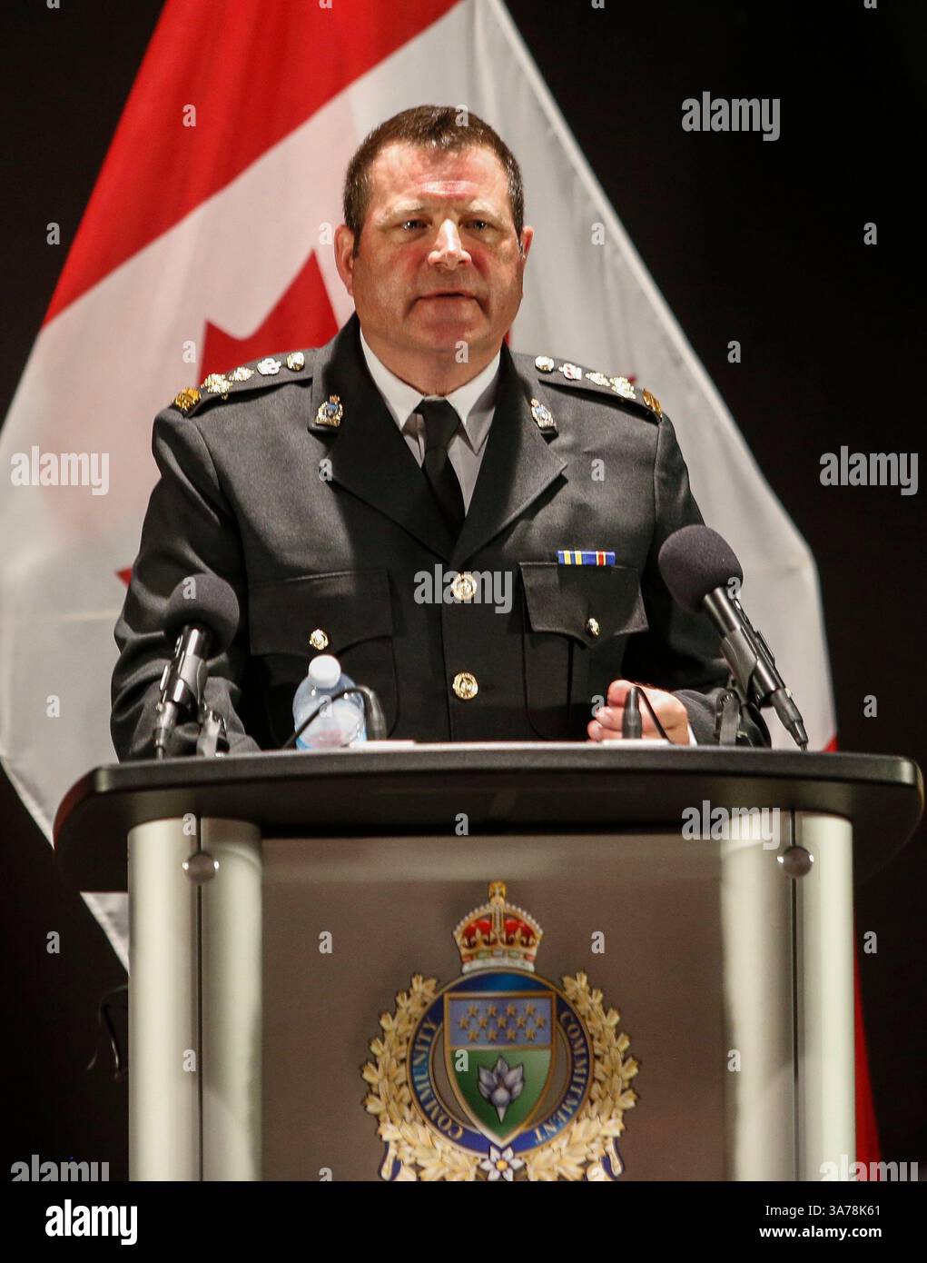 Winnipeg police chief Gene Bowers speaks at a ceremony and press ...